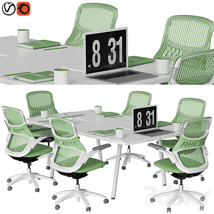 green conference table - Office furniture - 3D model