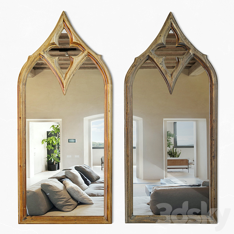 Cathedral Teak Window Mirrors - Mirror - 3D model