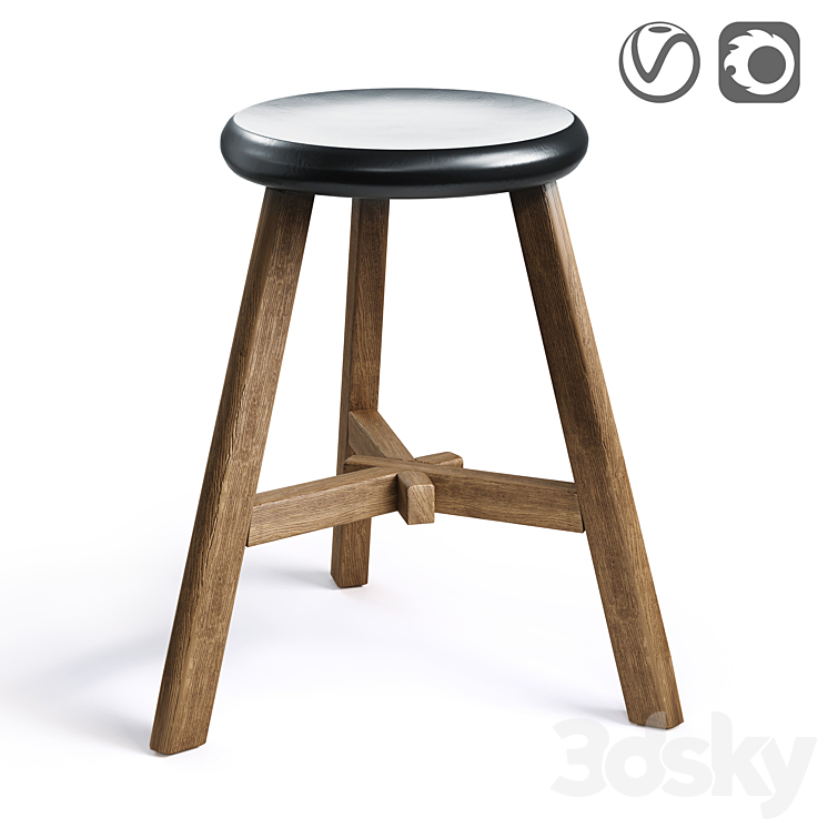 Solid Elm Stool, Pogo - Chair - 3D model