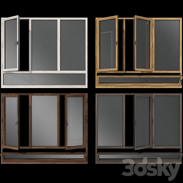 Swing stained-glass wooden windows - Windows - 3D model