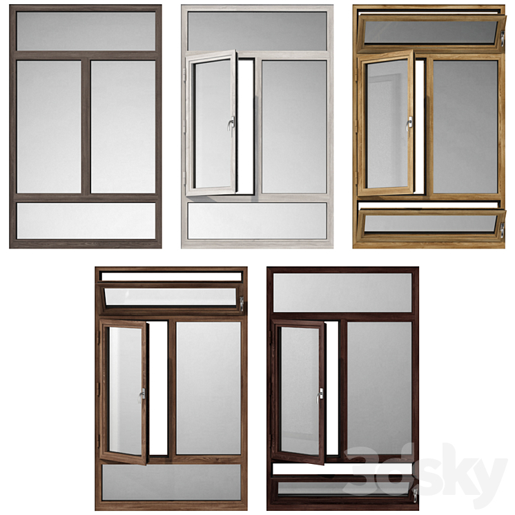 Swing stained glass wooden windows - Windows - 3D model