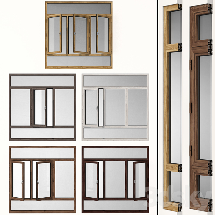 Swing stained glass wooden windows - Windows - 3D model