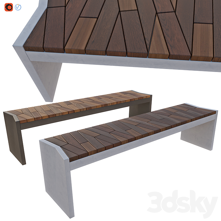 Boardwalk bench - Urban environment - 3D model