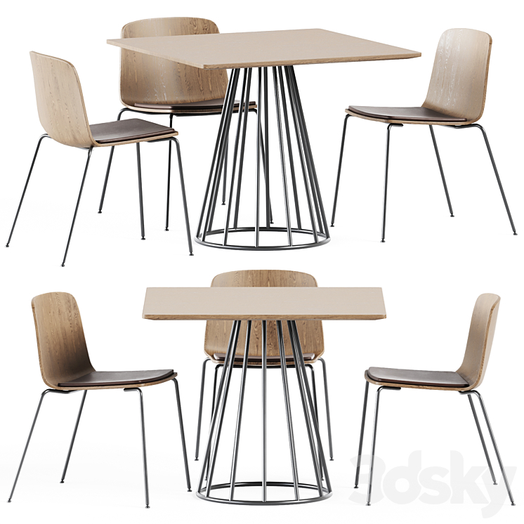 Illa Square Table by Bivaq and Wooden Upholstered Chair Rama by ...
