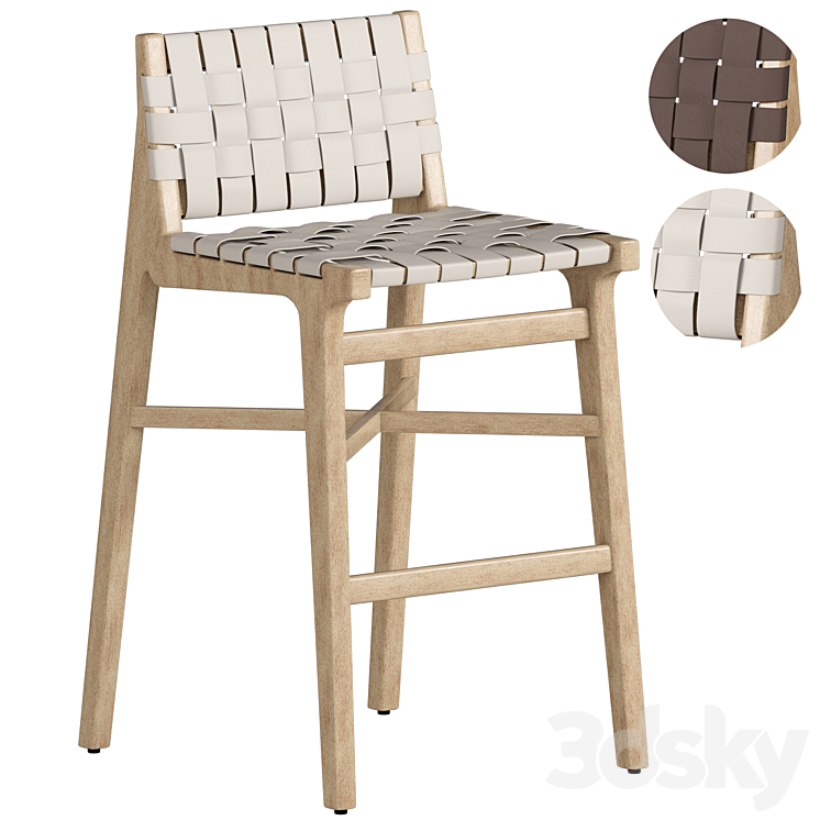 Taj Leather Strap Counter Stool - Chair - 3D model