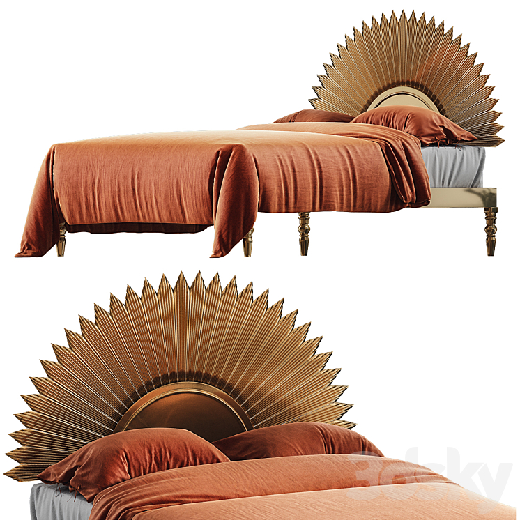 Deco sun headboard bedroom Bed 3D model