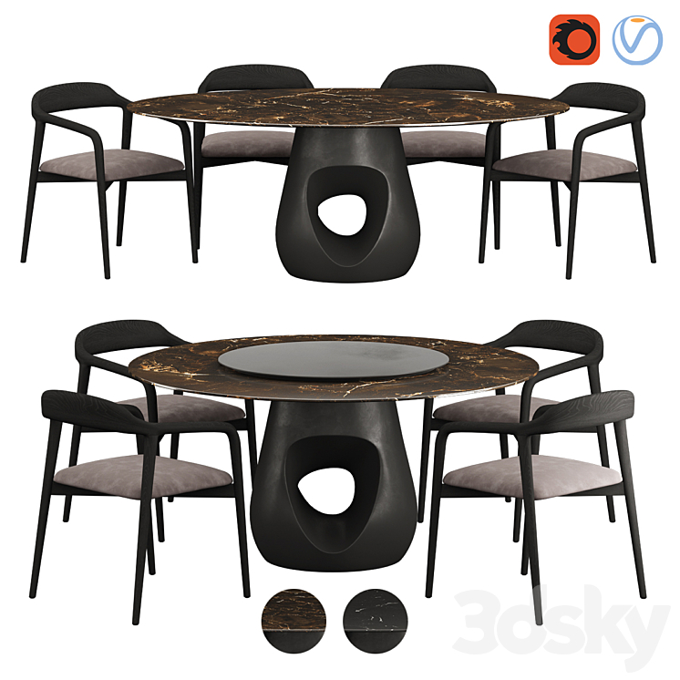 Barbara Marble Table and Velasca Chair by Horm - Table + Chair - 3D model