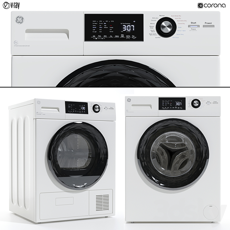 GE Washing machine and dryer - Household appliance - 3D model