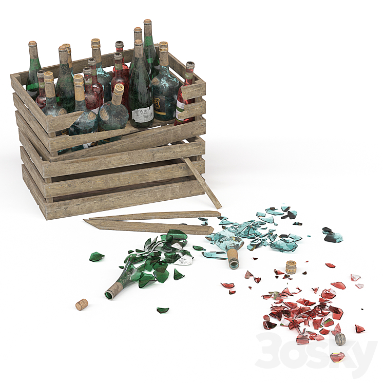 Dirty crates with broken bottles - Urban environment - 3D model