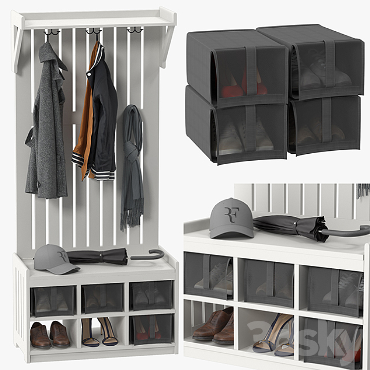 IKEA PANGET Coat rack with shoe storage bench - Hallway - 3D model