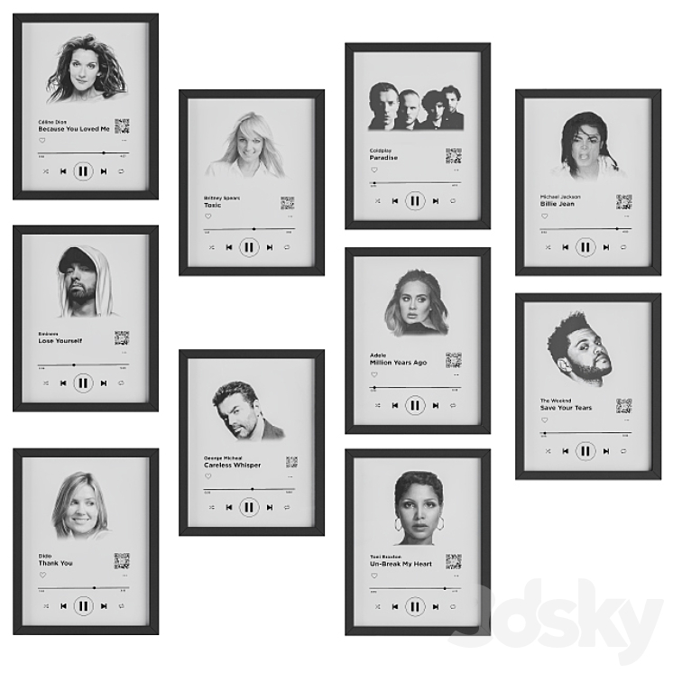 Playlist Frame White Music Player of Singers - Set 03 - Frame - 3D model