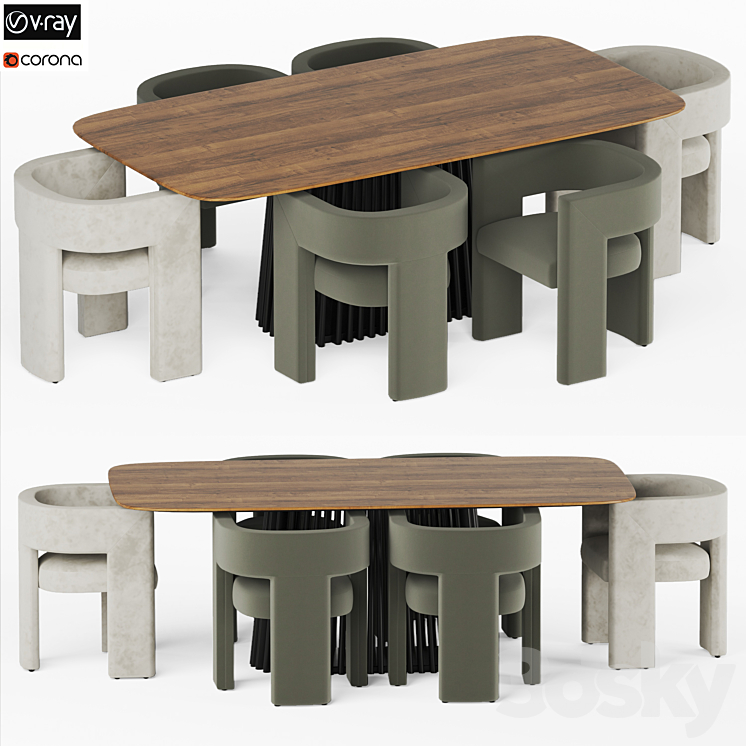 Dining set-01 - Table + Chair - 3D model