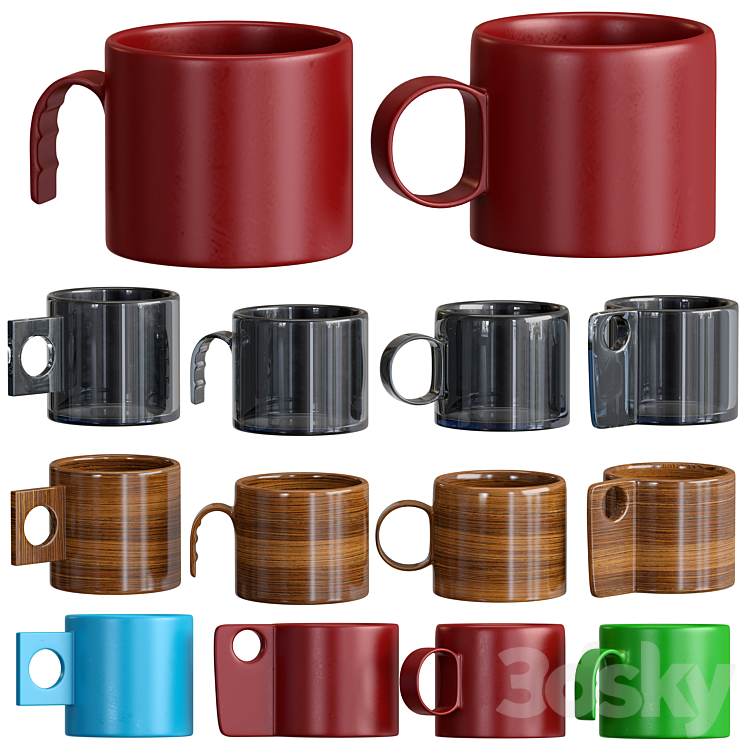 Cup set with 5 materials - Tableware - 3D model