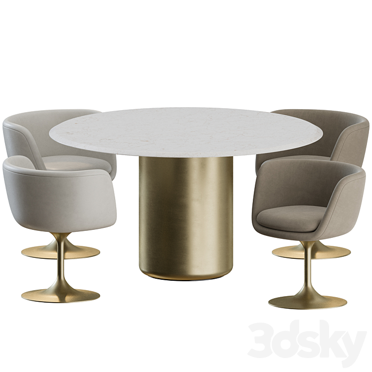 Voyage Dinning Set by Natuzzi - Table + Chair - 3D model