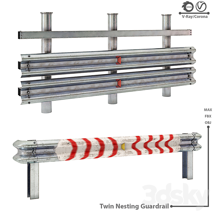 Twin Nesting Guardrail - Urban environment - 3D model