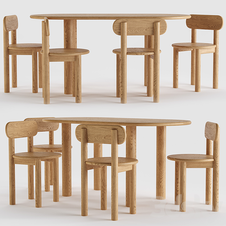 Tide Dining Chairs & Tide Oval Table - Table + Chair - 3D model