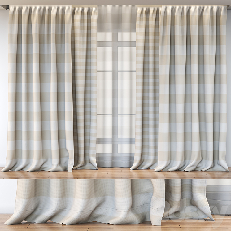 Modern Stripe Curtain Set With 4K Textures - Curtain - 3D model