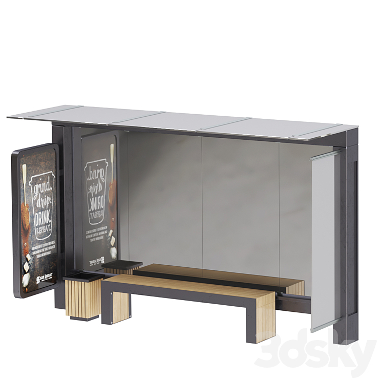 Bus Stop Low Poly PBR - Urban environment - 3D model