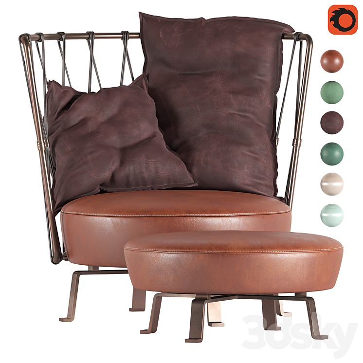 Armchair and Pouffe Baxter Pedro - Arm chair - 3D model