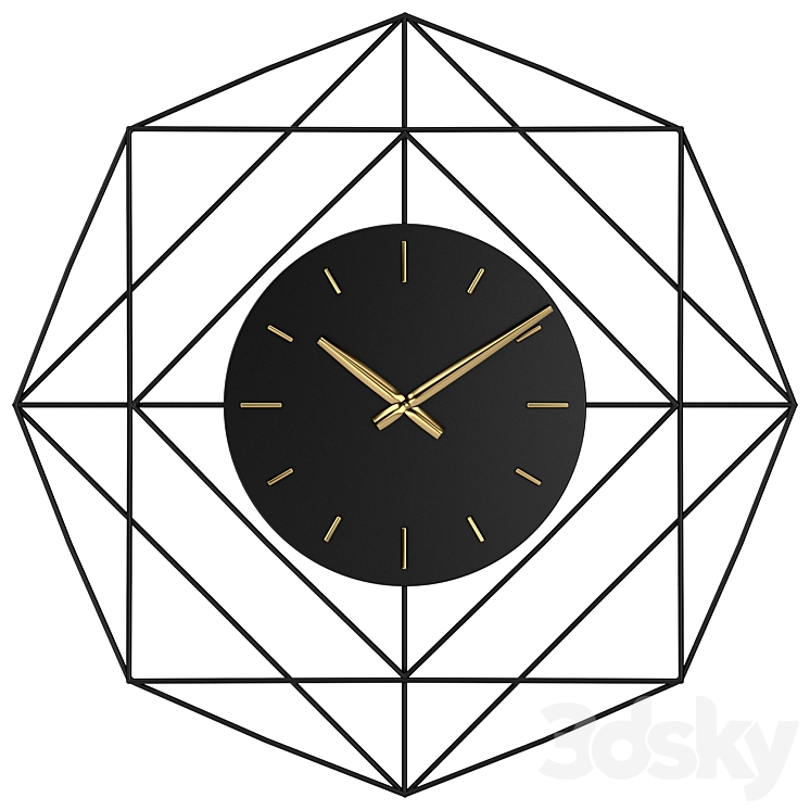 Geometric Pattern Designer Metal Wall Clock - Watches & Clocks - 3D model