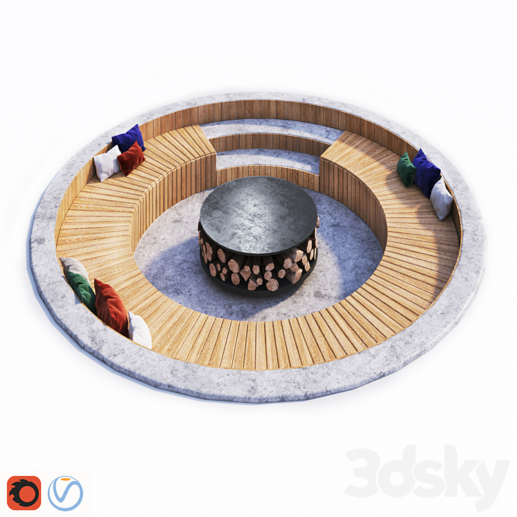 wooden Seat round - Urban environment - 3D model