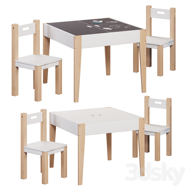 Slate Table Set with Storage and Chairs Belfy Kids - Table + Chair - 3D ...