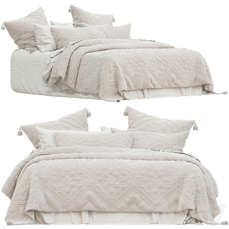 Adairs Oslo Tufted Natural Quilted Quilt Cover - Bed - 3D model