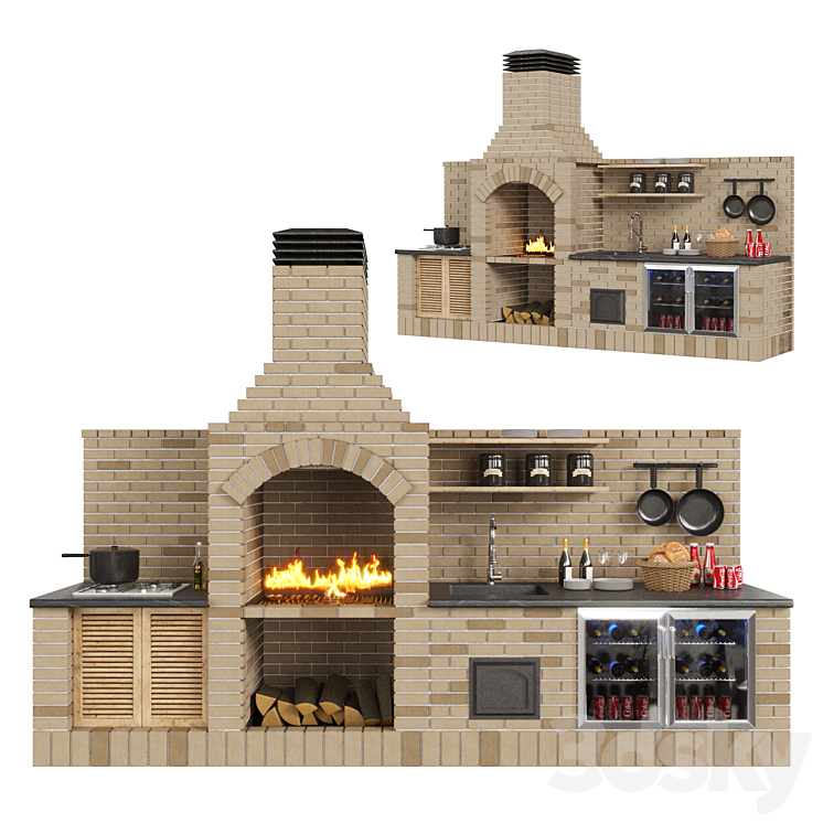 Brick BBQ 2 - Barbecue and grill - 3D model