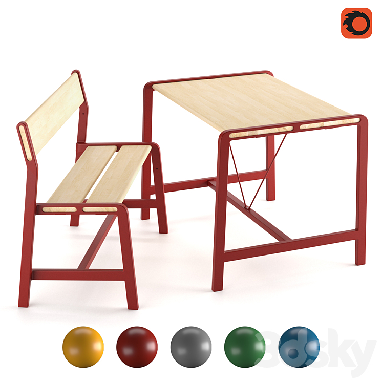 IKEA YPPERLIG children's table with bench - Table + Chair - 3D model