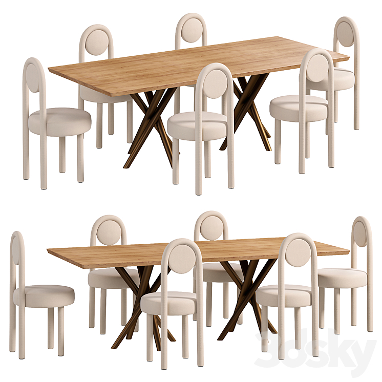 Kids Desk Chair Rectangular wooden table - Table + Chair - 3D model
