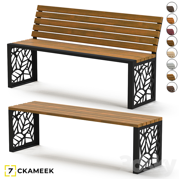 Bench without armrests and bench Sevastopol - Urban environment - 3D model
