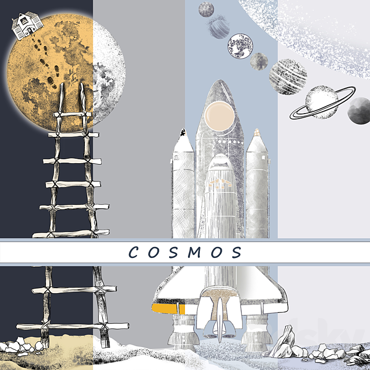 Designer wallpapers COSMOS pack 5 - Wall covering - 3D model