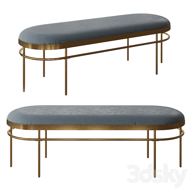 Sylva Oval Bench, Slate Blue & Gold - Other - 3D model