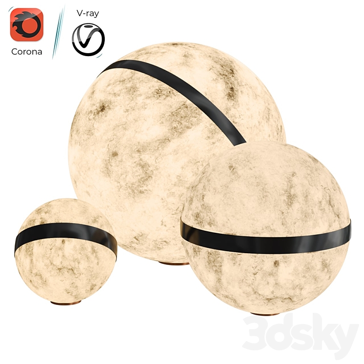 Illuminated moon resin sphere - Floor lamp - 3D model