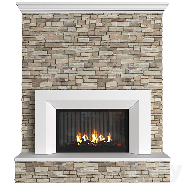 Modern stone fireplace in Art Deco style. Fireplace Stonework modern ...
