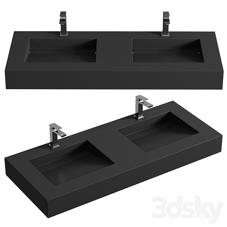 Wall-Hang Stone Resin Rectangle Bathroom Ramped Sink in Matte Black ...