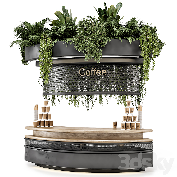 Coffee Reception Desk With Plants - Restaurant Set 1394 - Restaurant ...
