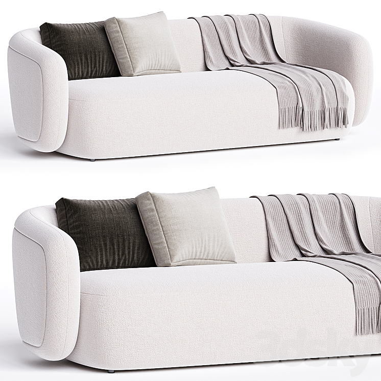 Volta 3 seater sofa, Curly Oatmeal White, L220 - Sofa - 3D model