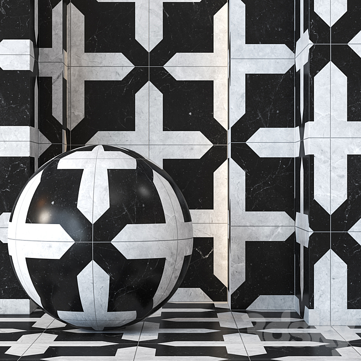 Black & White Flooring Texture 4K - Seamless - Tile - 3D model
