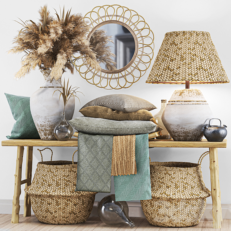 Boho set with lampshade, cushion and wicker basket - Decorative set ...