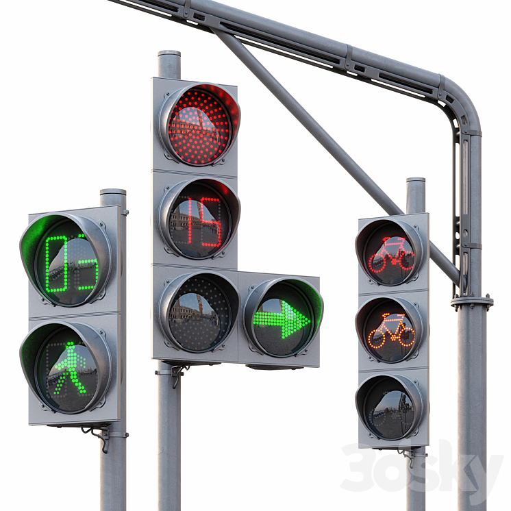 AVE Traffic Lights Set (Animated) - Urban environment - 3D model