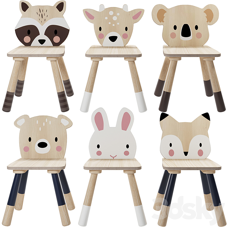 Tender Leaf Forest Chairs for Kids - Table + Chair - 3D model