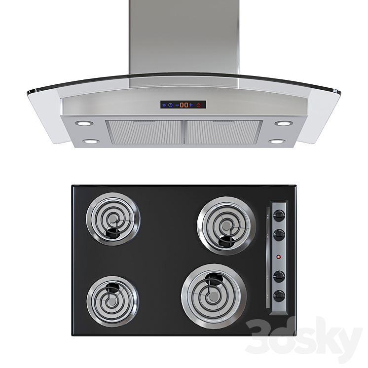 Electric Cooktop and Range Hood - Kitchen appliance - 3D model