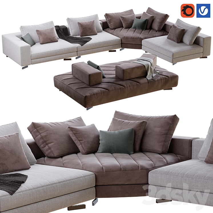 Blanche Coin Sofa With Ottoman - Sofa - 3D model