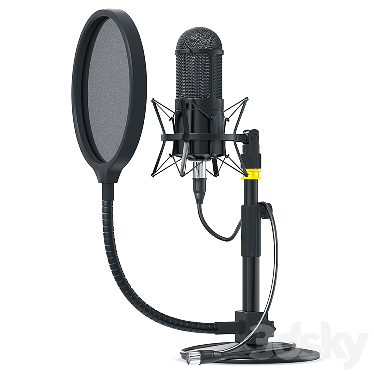 Broadcast Studio microphone with stand for desk 3D model for subdivide ...