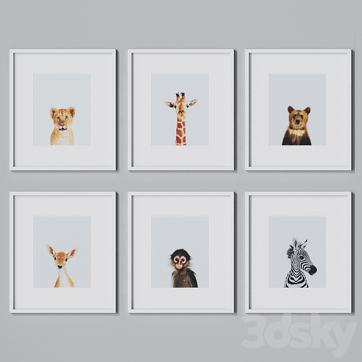 Posters with animals 01 - Frame - 3D model