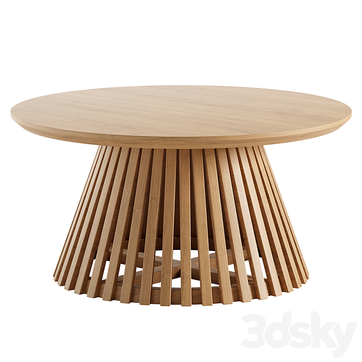 Natural Wooden Slatted Round Coffee Table - Table - 3D model