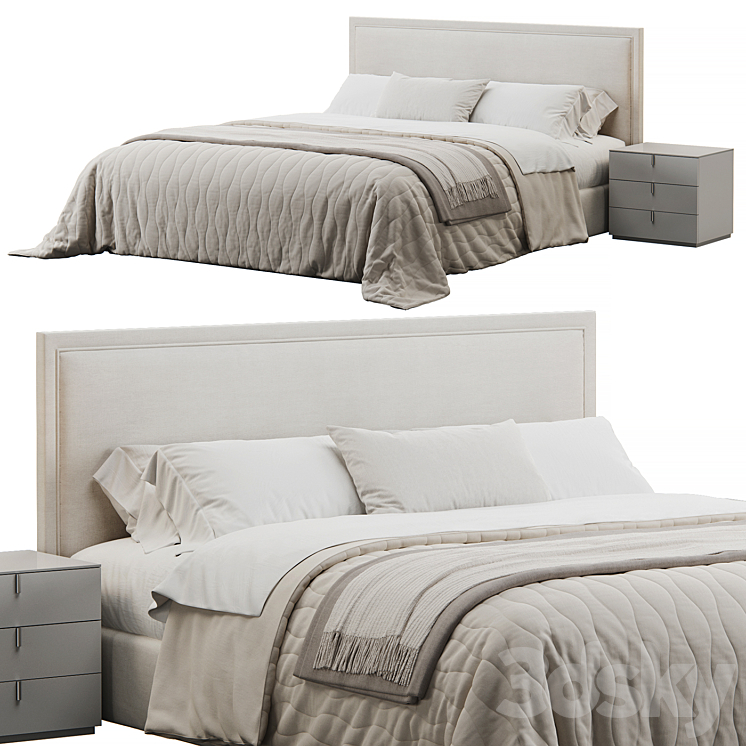 Rectangular Headboard Bed - Bed - 3D model