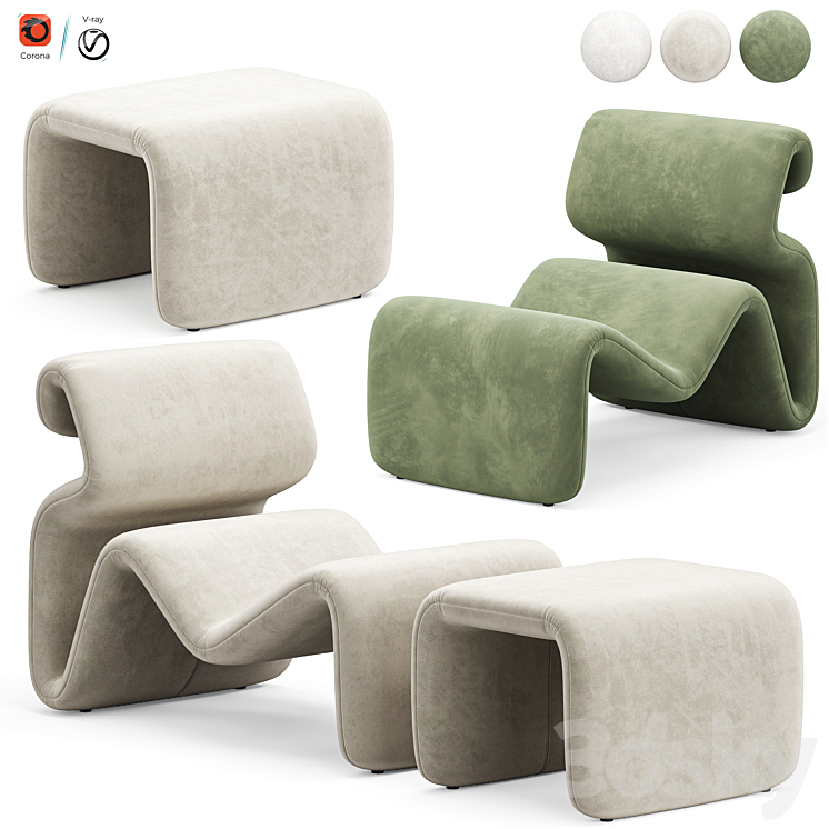 Artilleriet - Etcetera (Fabric Lounge Chair and Footstool) - Arm chair ...