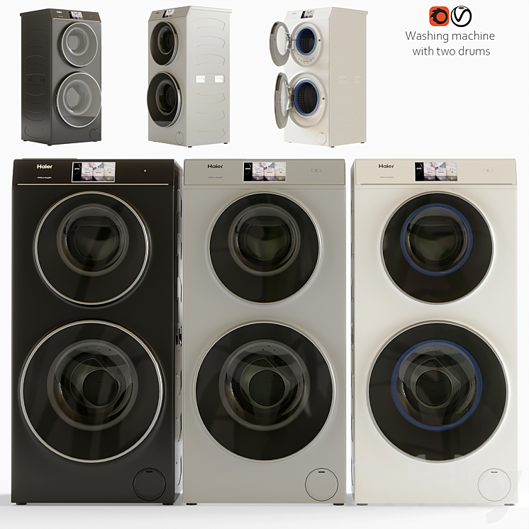 Washing machine with two drums Haier - Household appliance - 3D model